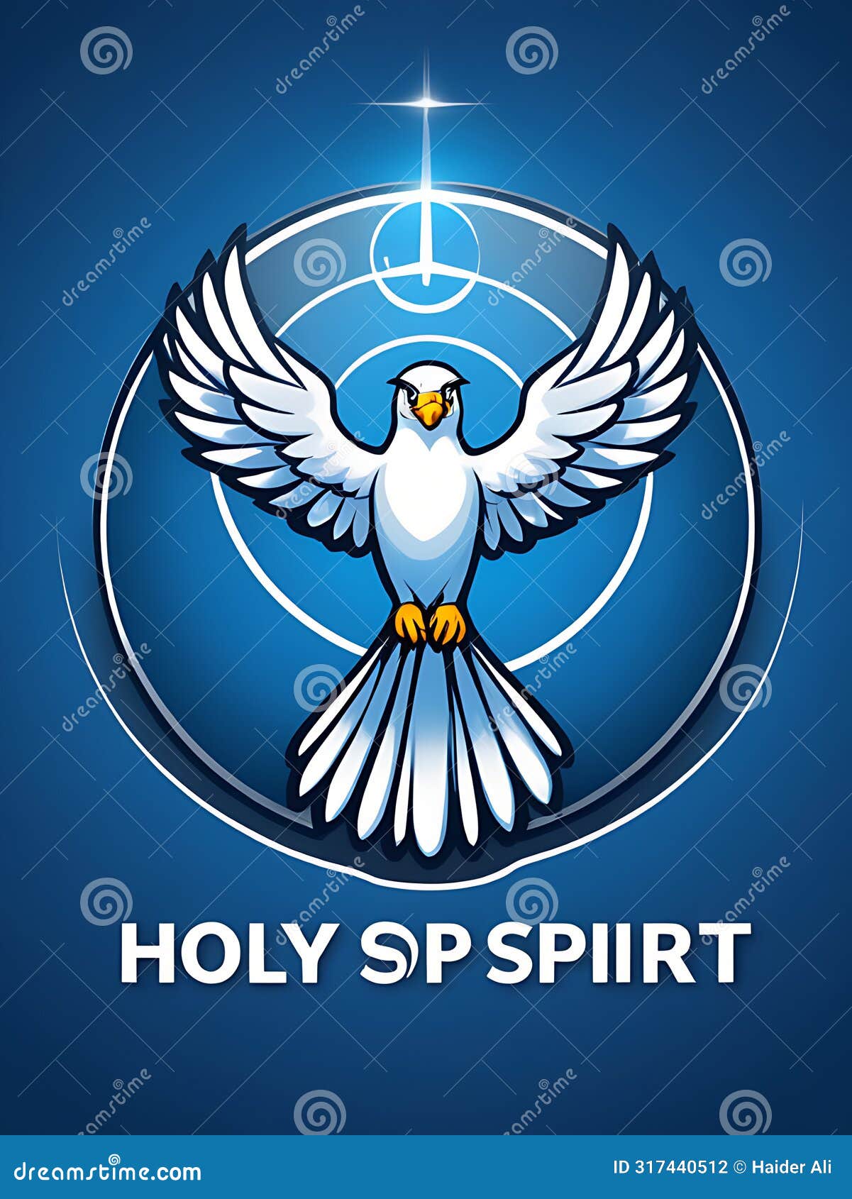 A Circular Mascot Logo of a Holy Spirit on a Blue Background with Text ...