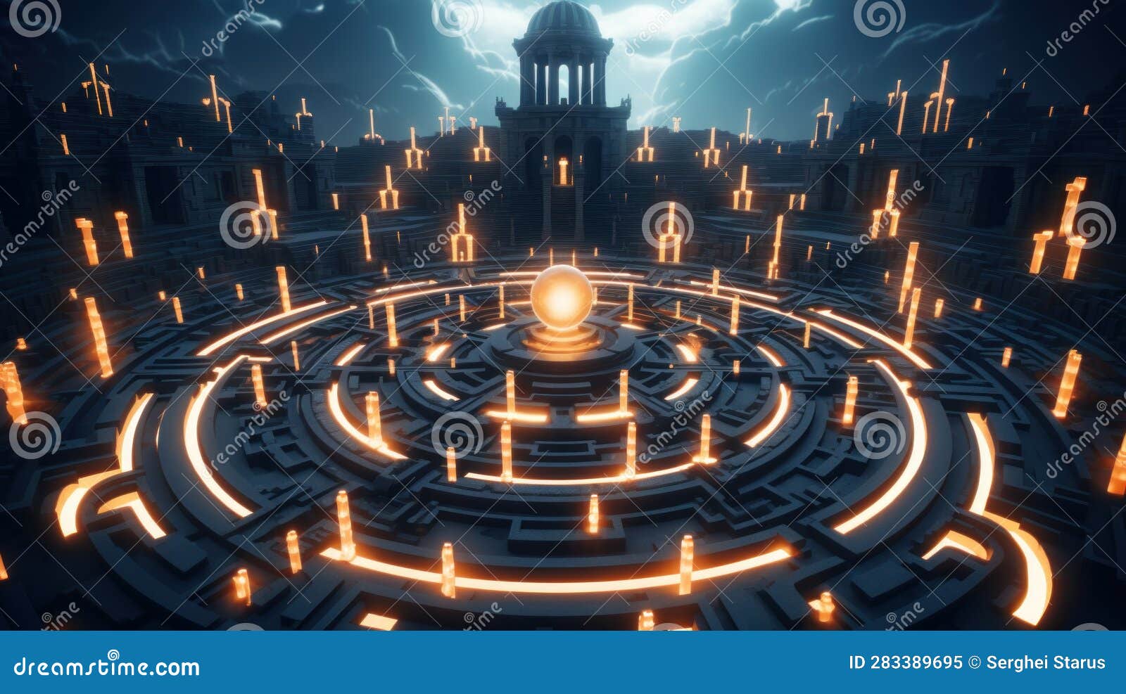 A Circular Maze with a Clock Tower in the Background. Generative AI ...