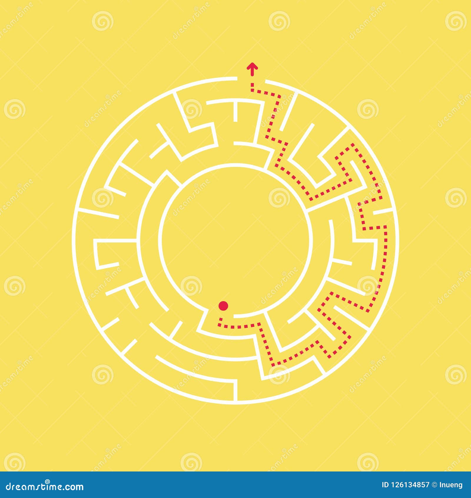 A Circular Maze and Path To the Exit from the Center. Stock Vector ...