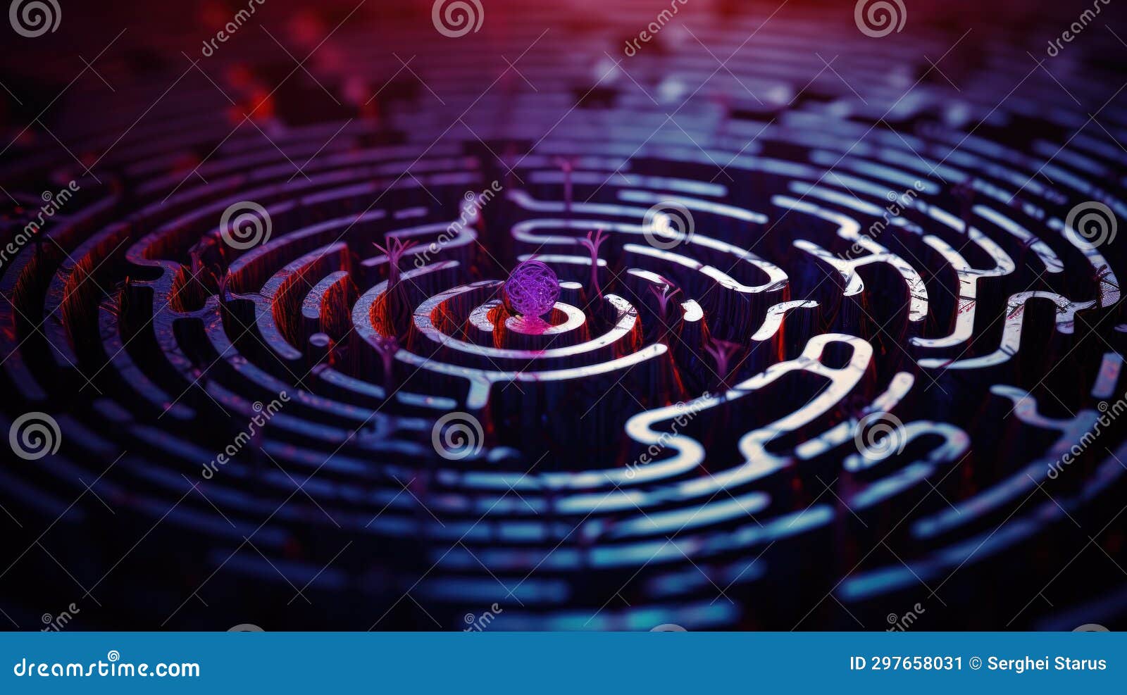 A Circular Maze with a Purple Light in the Center, AI Stock ...