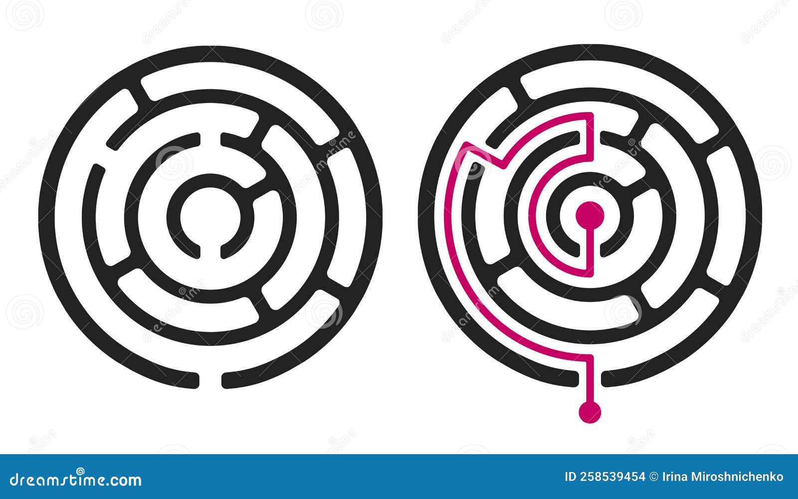 Circular Maze with Solution Path Stock Vector - Illustration of simple, maze: 258539454
