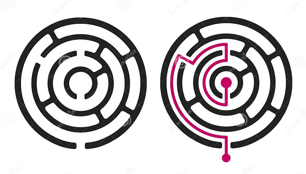 Circular Maze with Solution Path Stock Vector - Illustration of simple, maze: 258539454