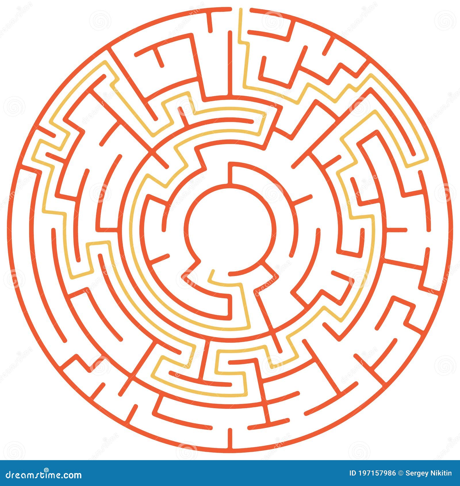 Circular Maze with Way from Center To Exit on Turquoise Blue Background ...