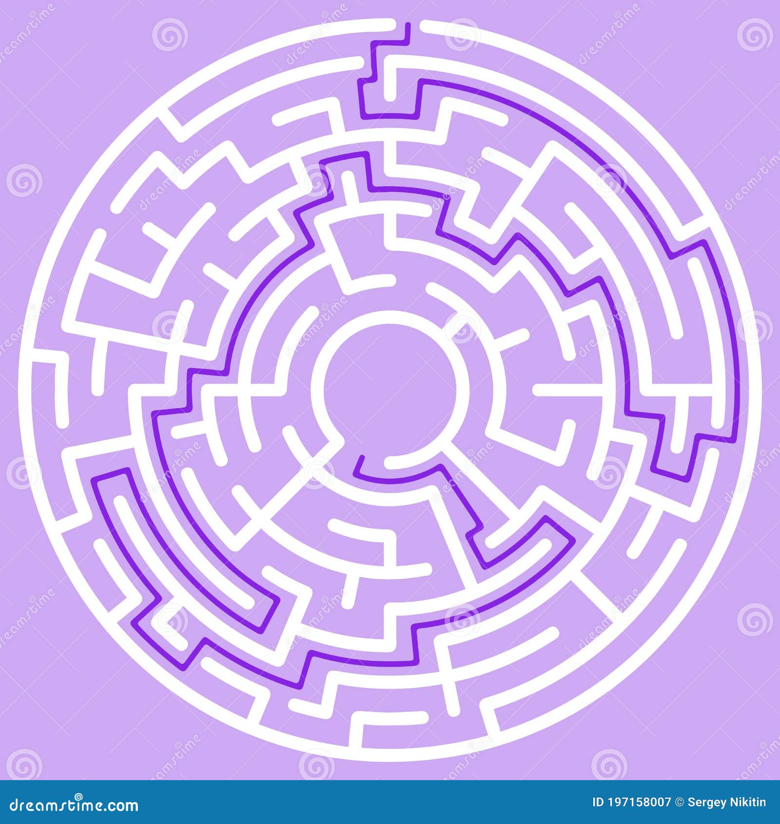 Circular Maze with Way from Center To Exit on Turquoise Blue Background ...