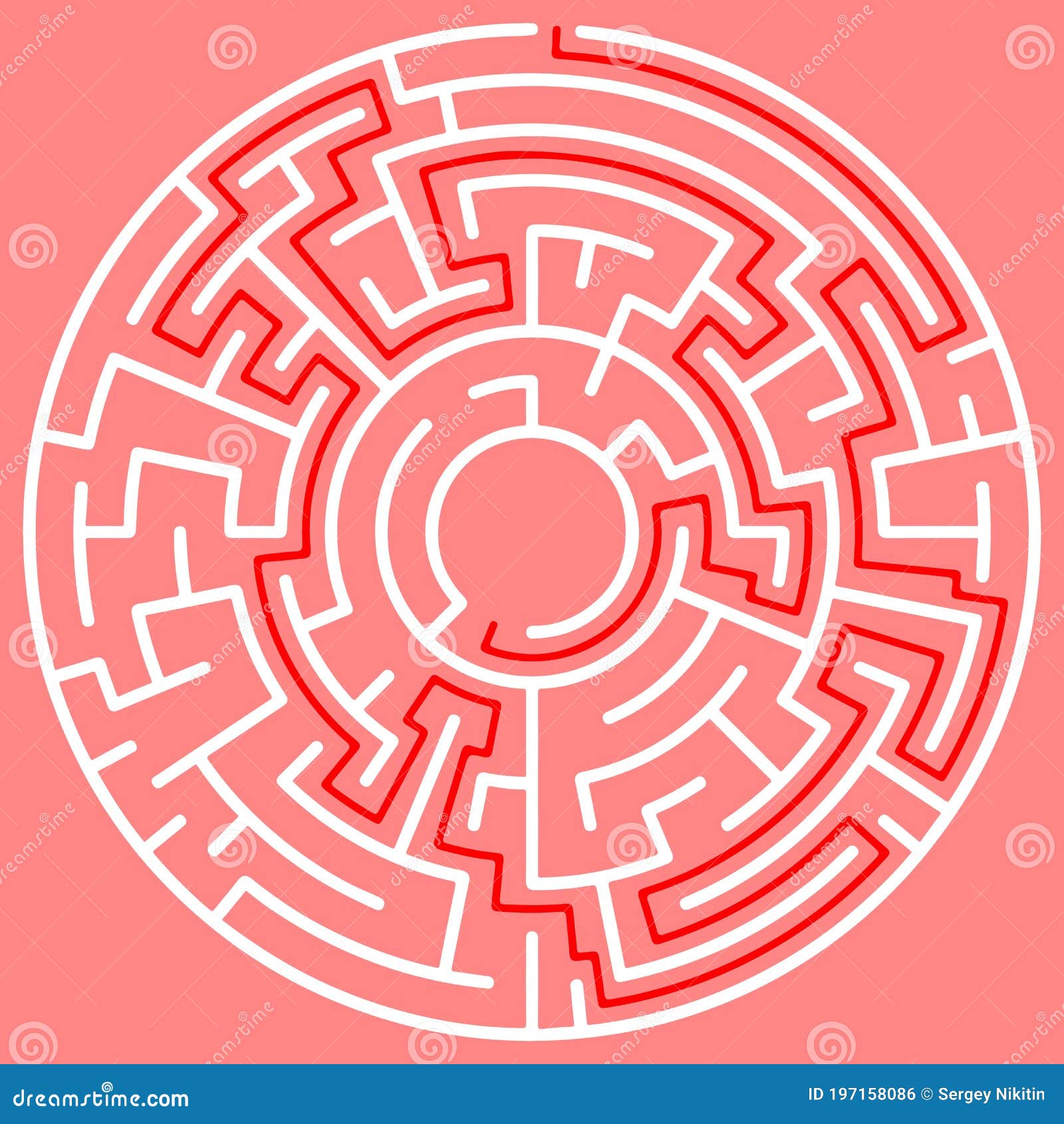 Circular Maze with Way from Center To Exit on Turquoise Blue Background ...