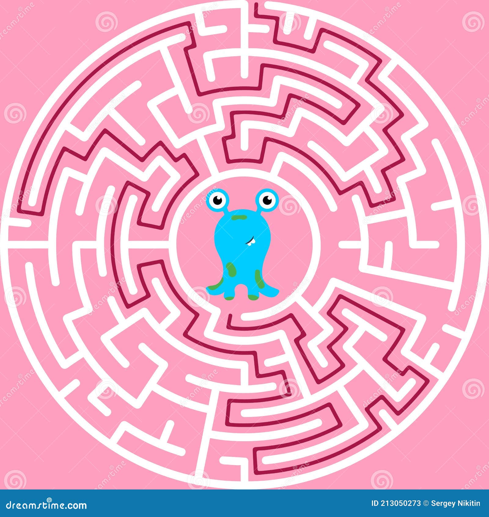 Circular Maze with Way from Center To Exit on Turquoise Blue Background ...