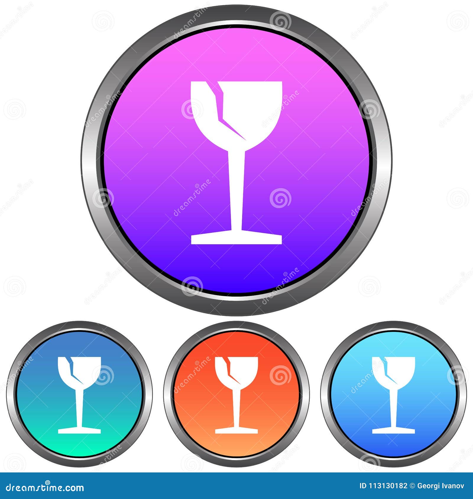 Circular, Metallic Fragile Symbol White Icon. Four Color Gradient Variations Stock Vector ...