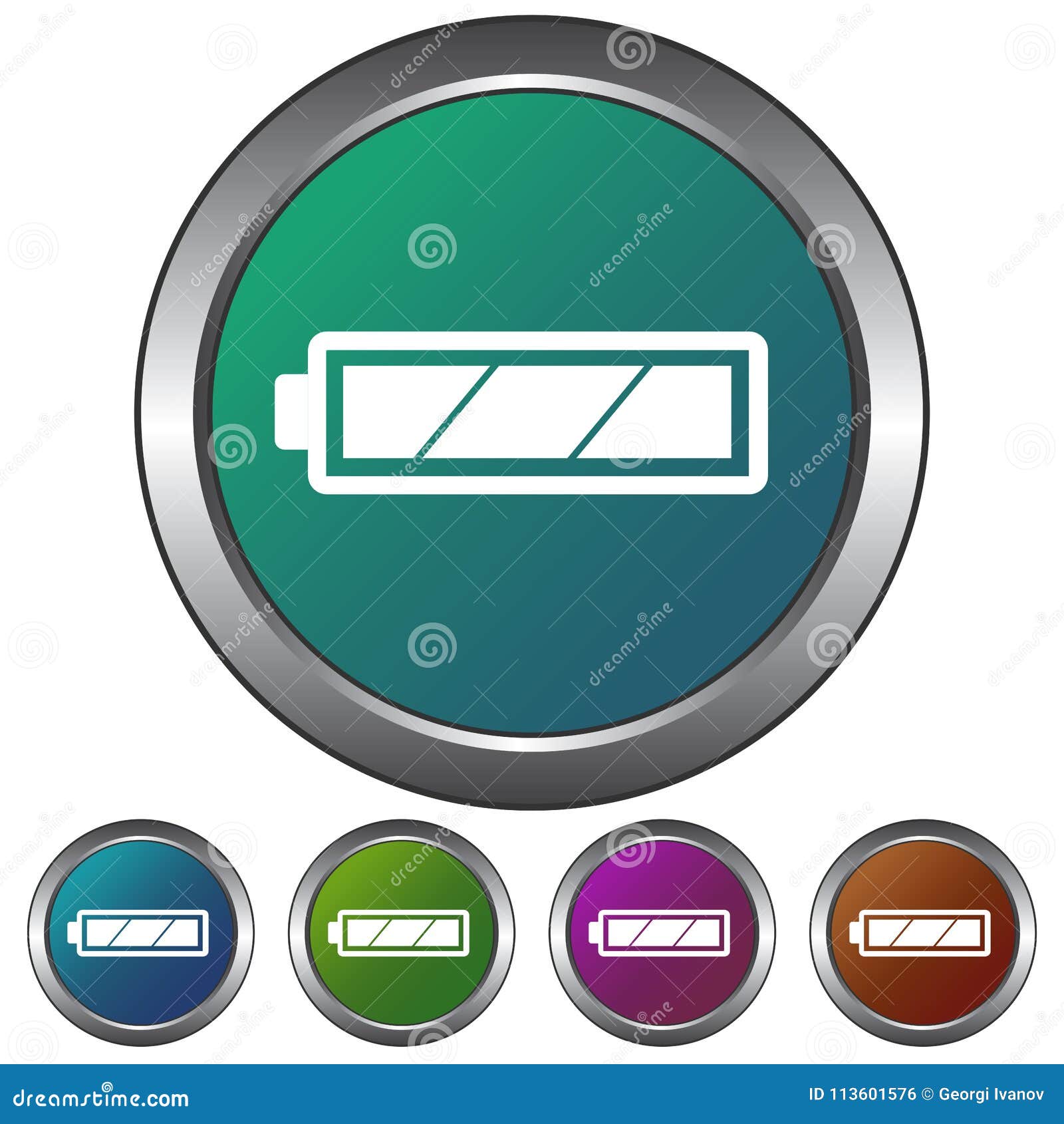 Circular, Metallic, Gradient Battery Full Icon. Five Color Variations ...