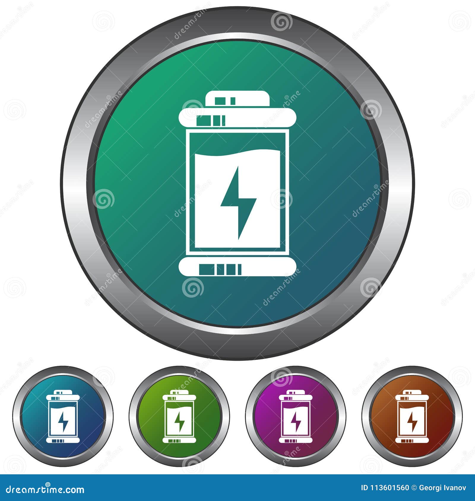 Circular, Metallic, Gradient Battery Icon/button. Five Color Variations ...