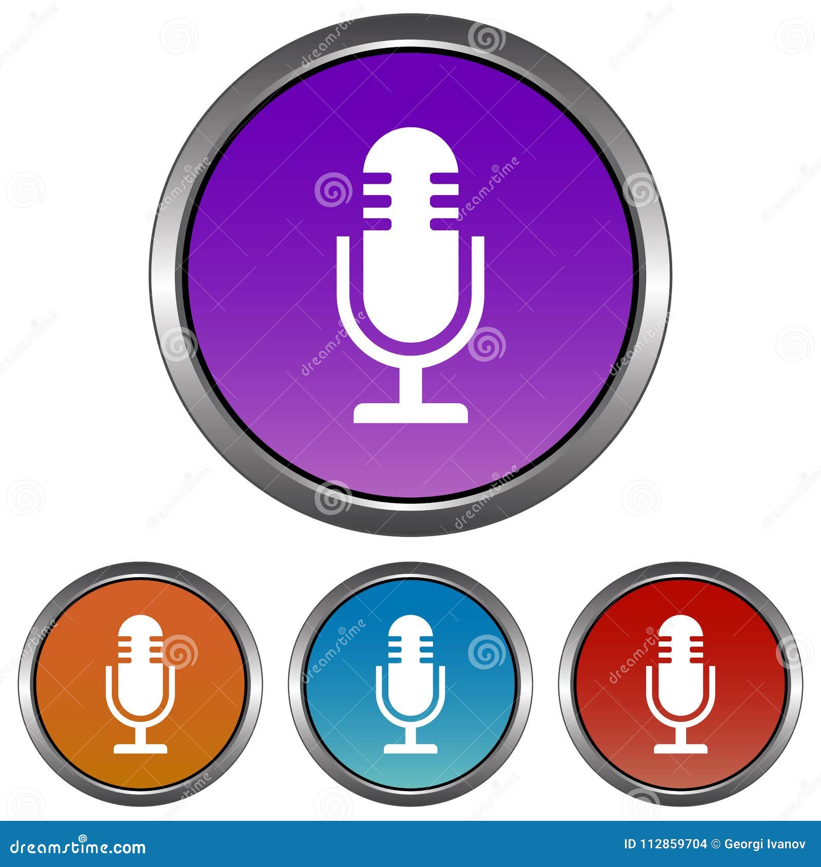 Circular, Metallic, Microphone White Silhouette Icon. Four Color ...