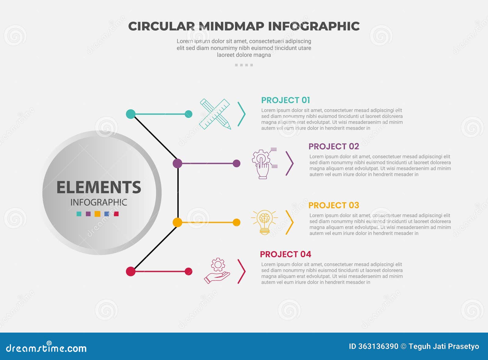 Circular Mind Map Infographic Outline Style With 4 Point Template With ...