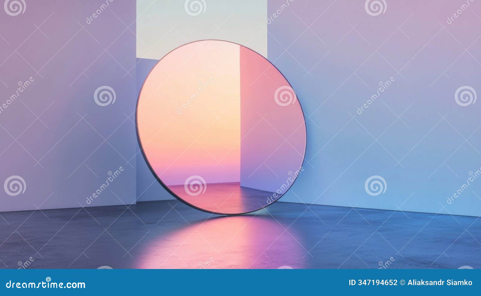 Circular Mirror Reflecting Pink and Blue Gradients in Minimalist Setting Stock Illustration ...
