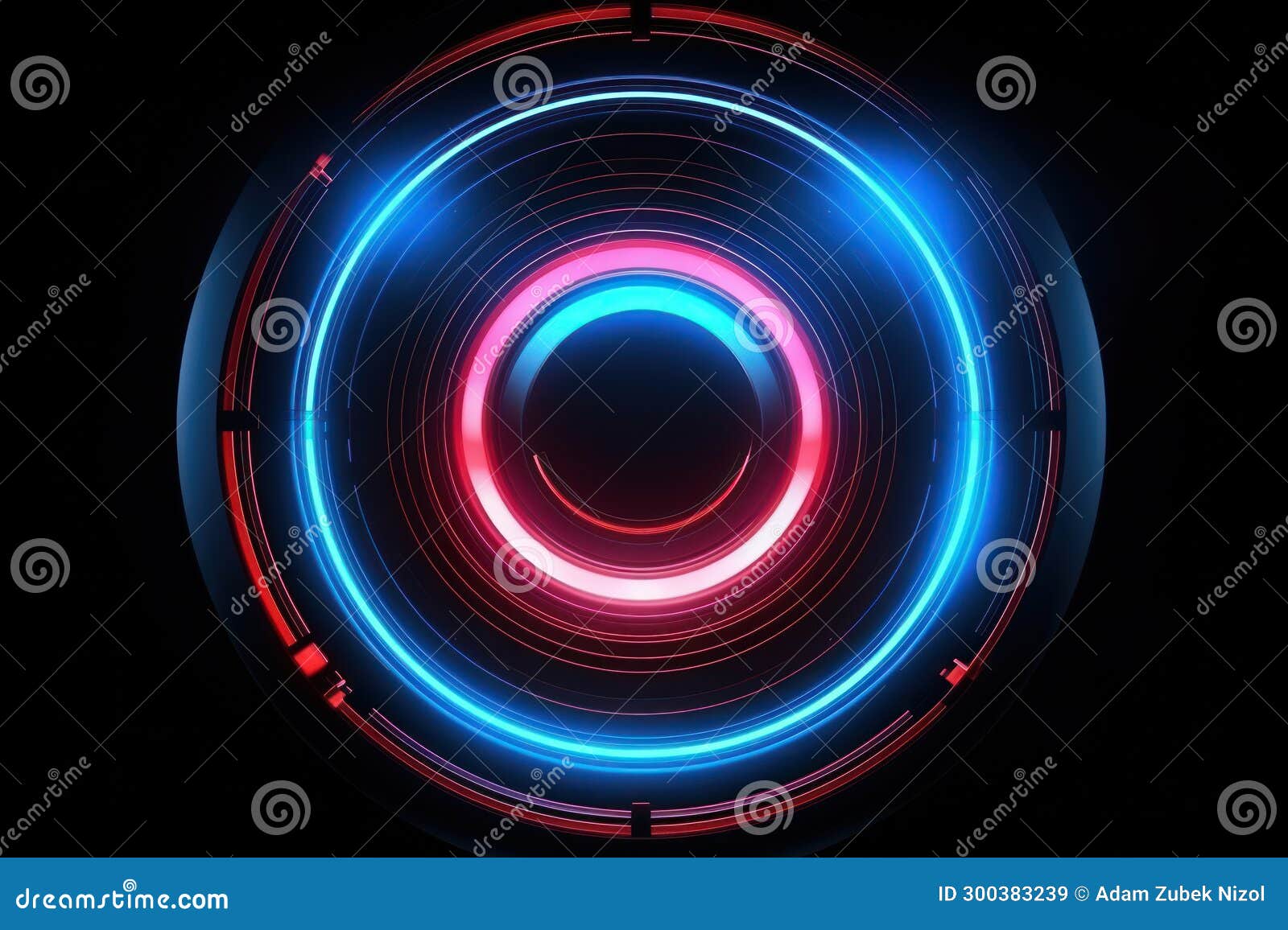 A Circular Neon Light with a Black Background Stock Illustration ...