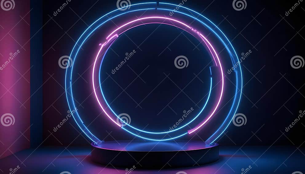 A Circular Neon Light Frame with a Dark Background, Stock Illustration ...