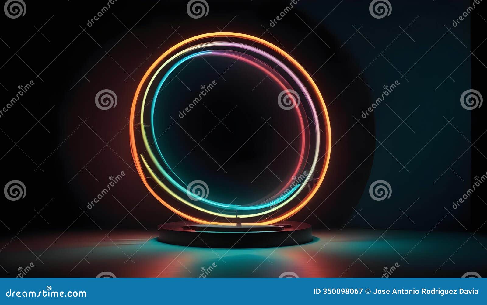 A Circular Neon Light Frame with a Dark Background, Stock Illustration ...