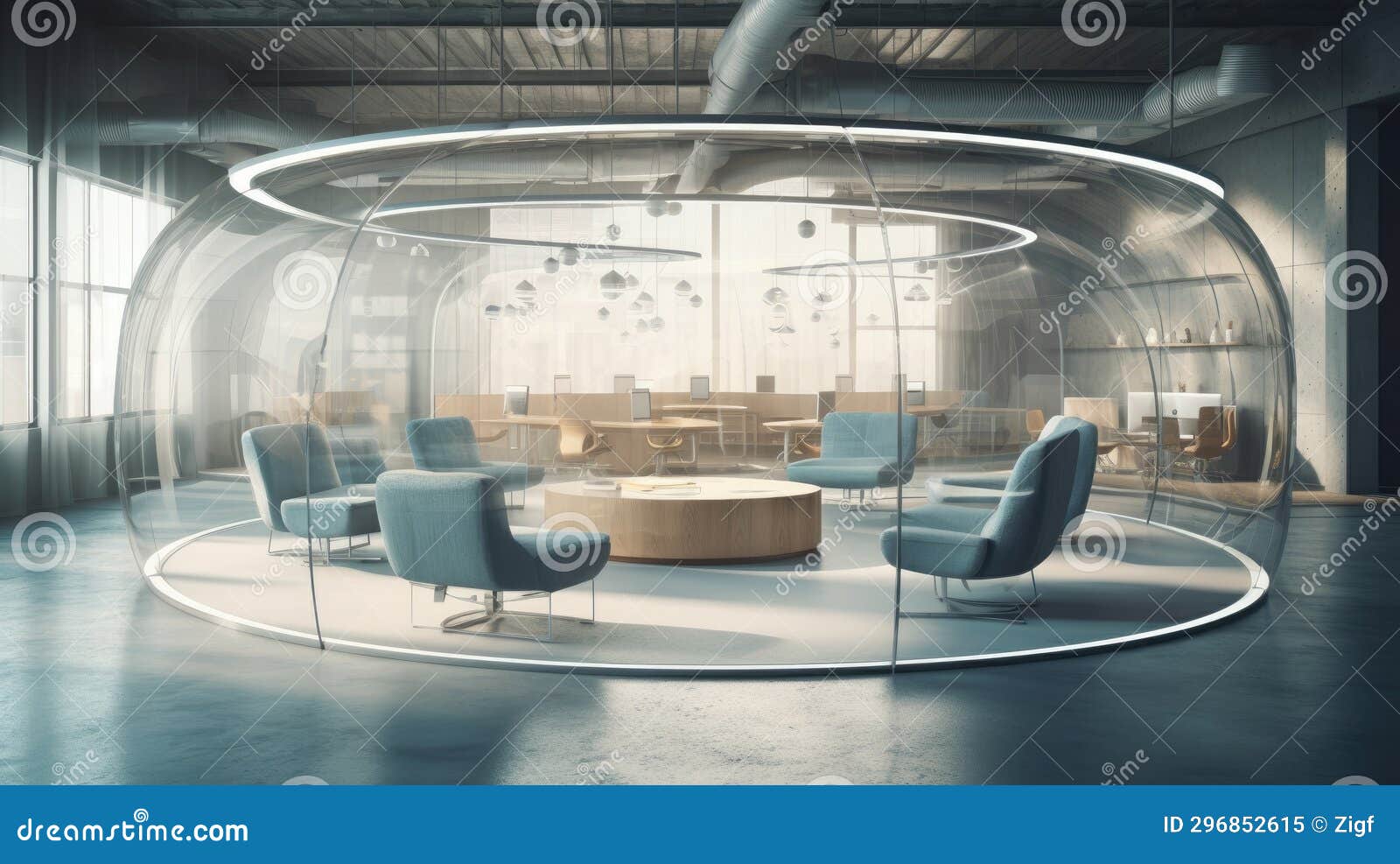 Circular Office Space with Chairs and a Table Stock Illustration ...