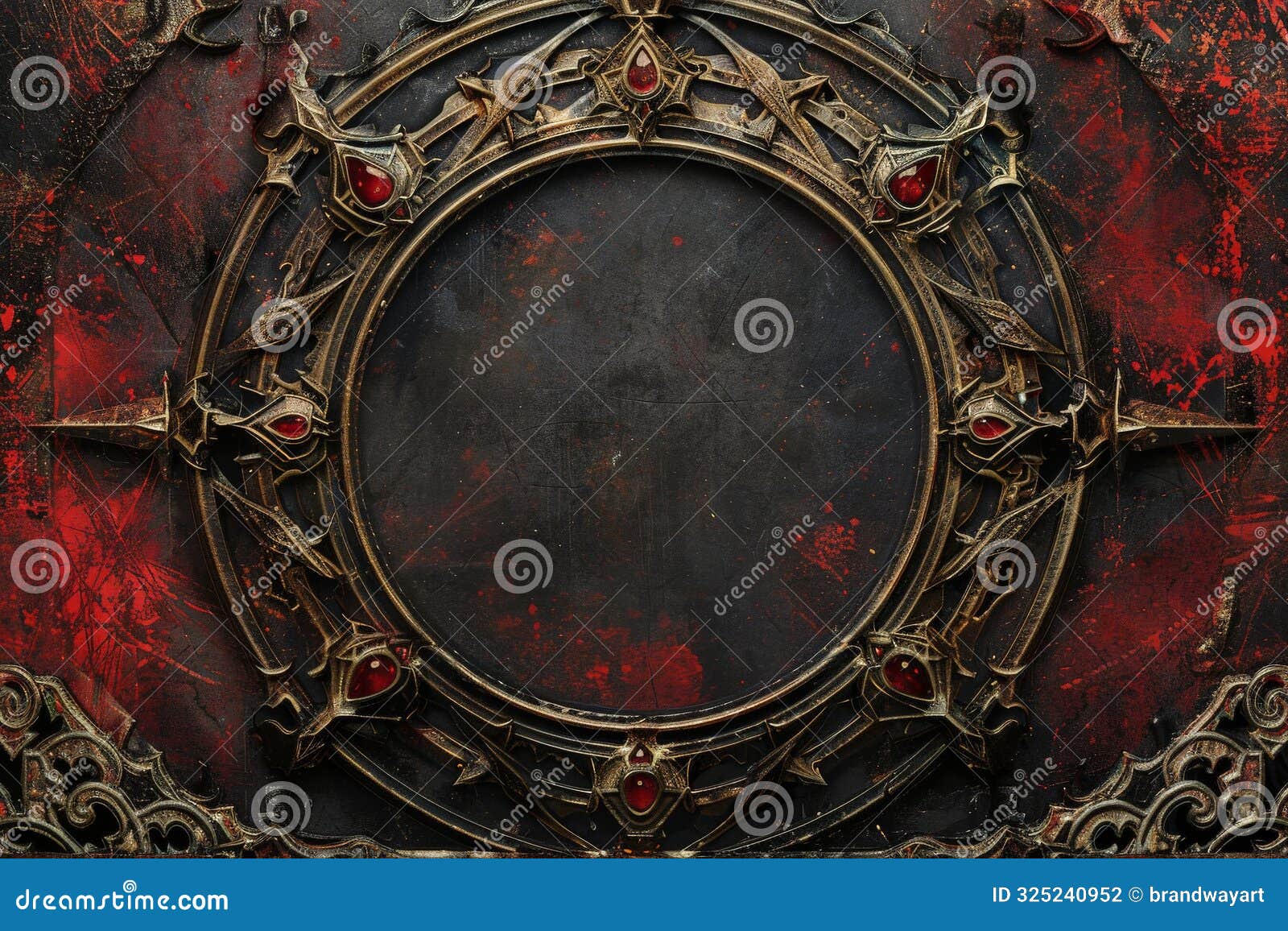 Ornate Gothic Magical Circle with Red Gemstones Stock Illustration ...