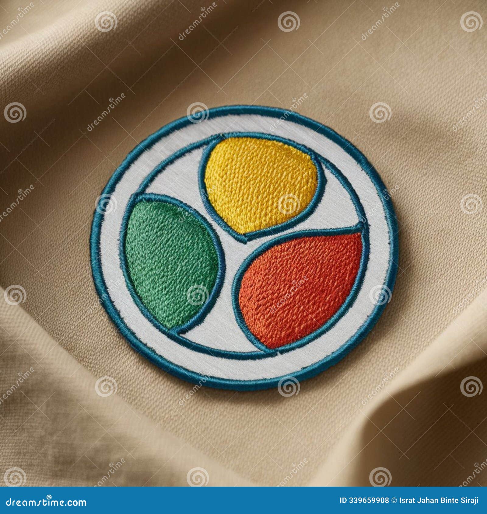 A Circular Patch or Embroidered Design with Three Colorful Sections ...