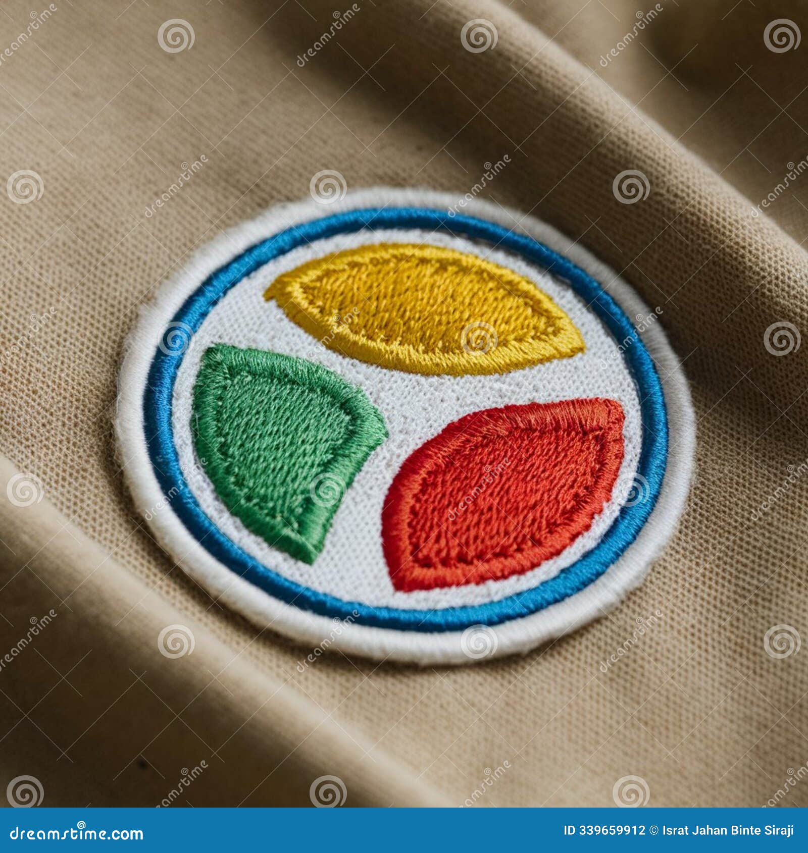 A Circular Patch or Embroidered Design with Three Colorful Sections ...