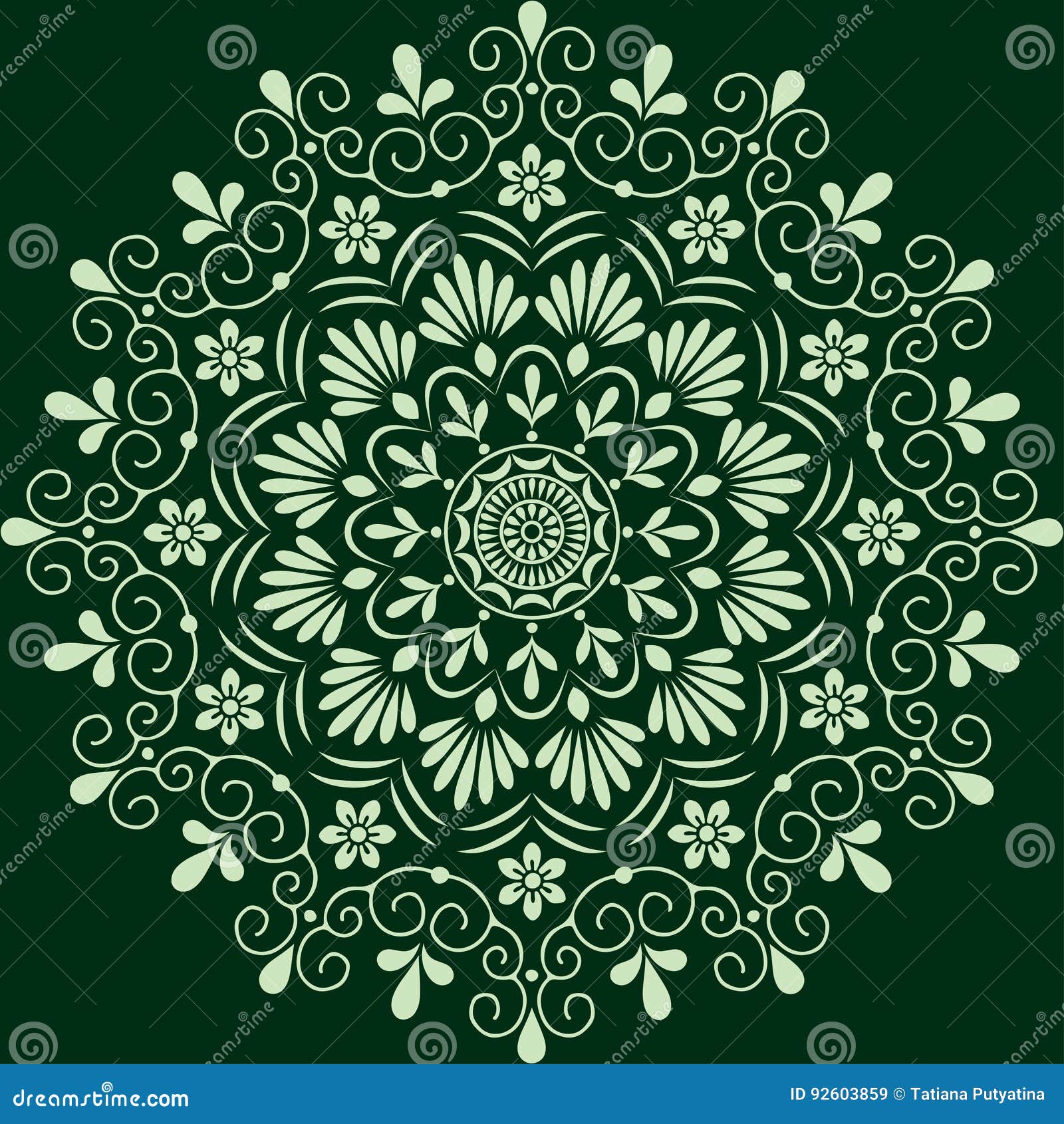 Circular Pattern Floral Monochrome Stock Illustration - Illustration of ...