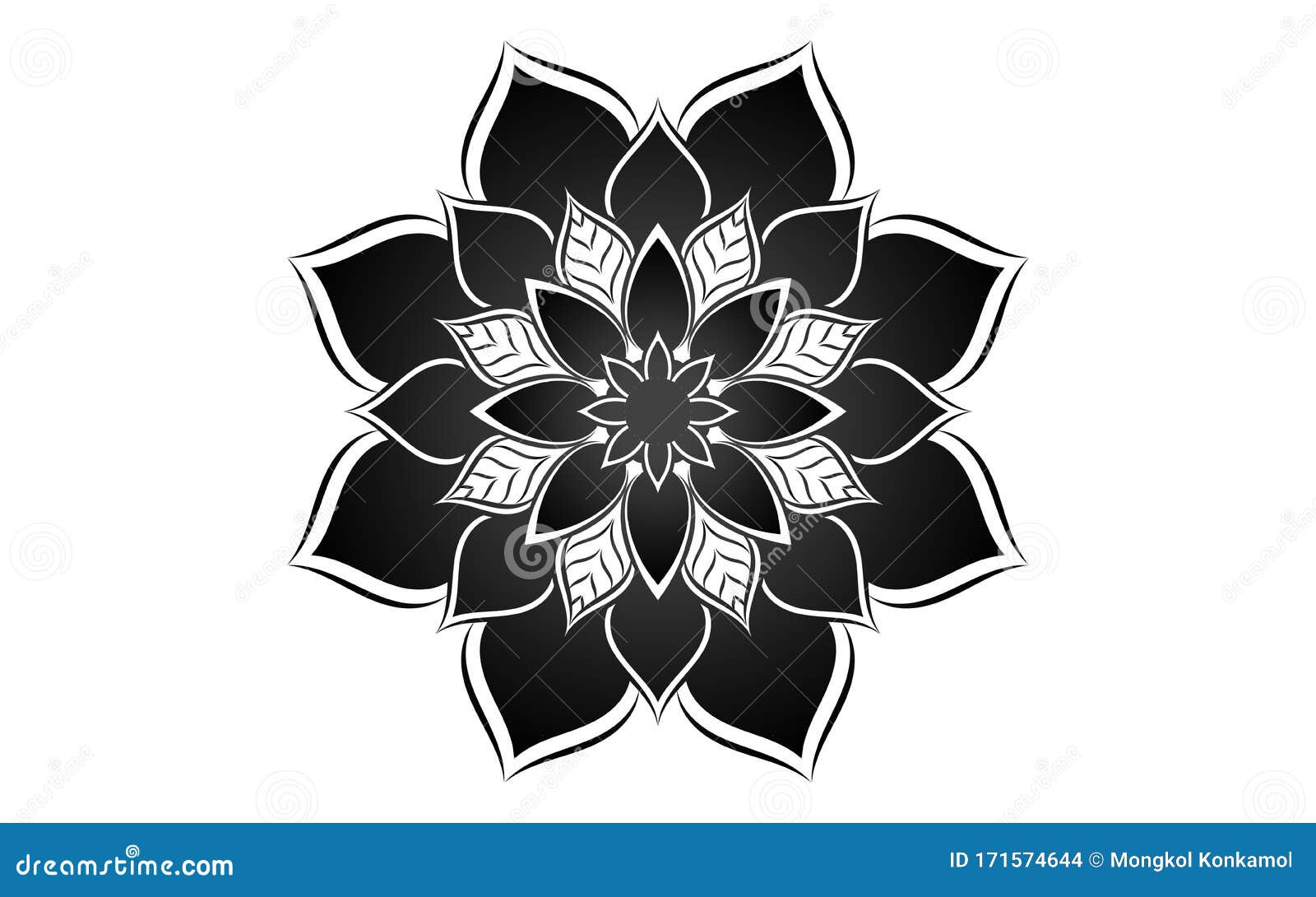 Circular Pattern Flower of Mandala with Black and White,Vector Mandala ...