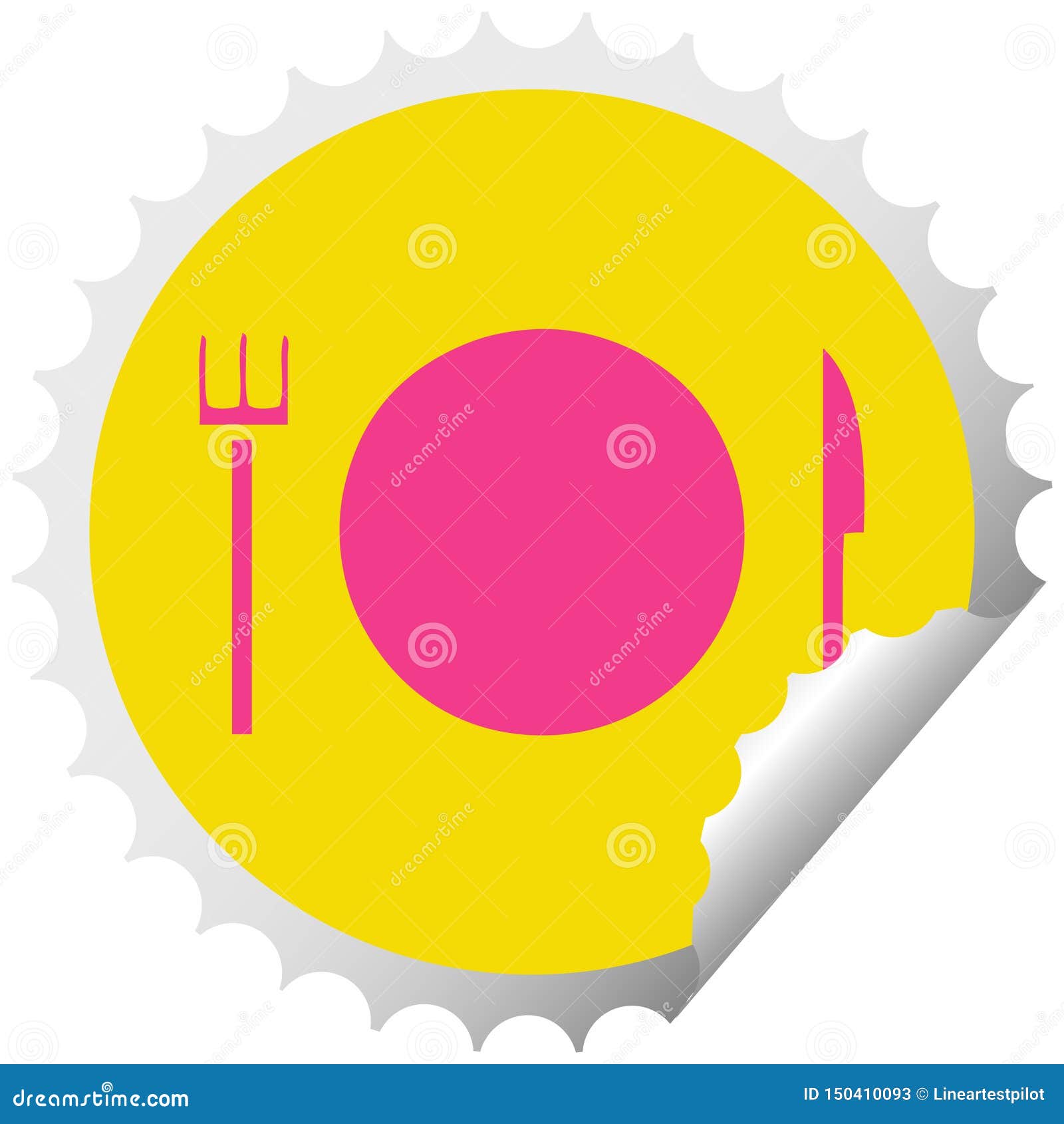 Circular Peeling Sticker Cartoon of a Plate and Cutlery Stock Vector ...