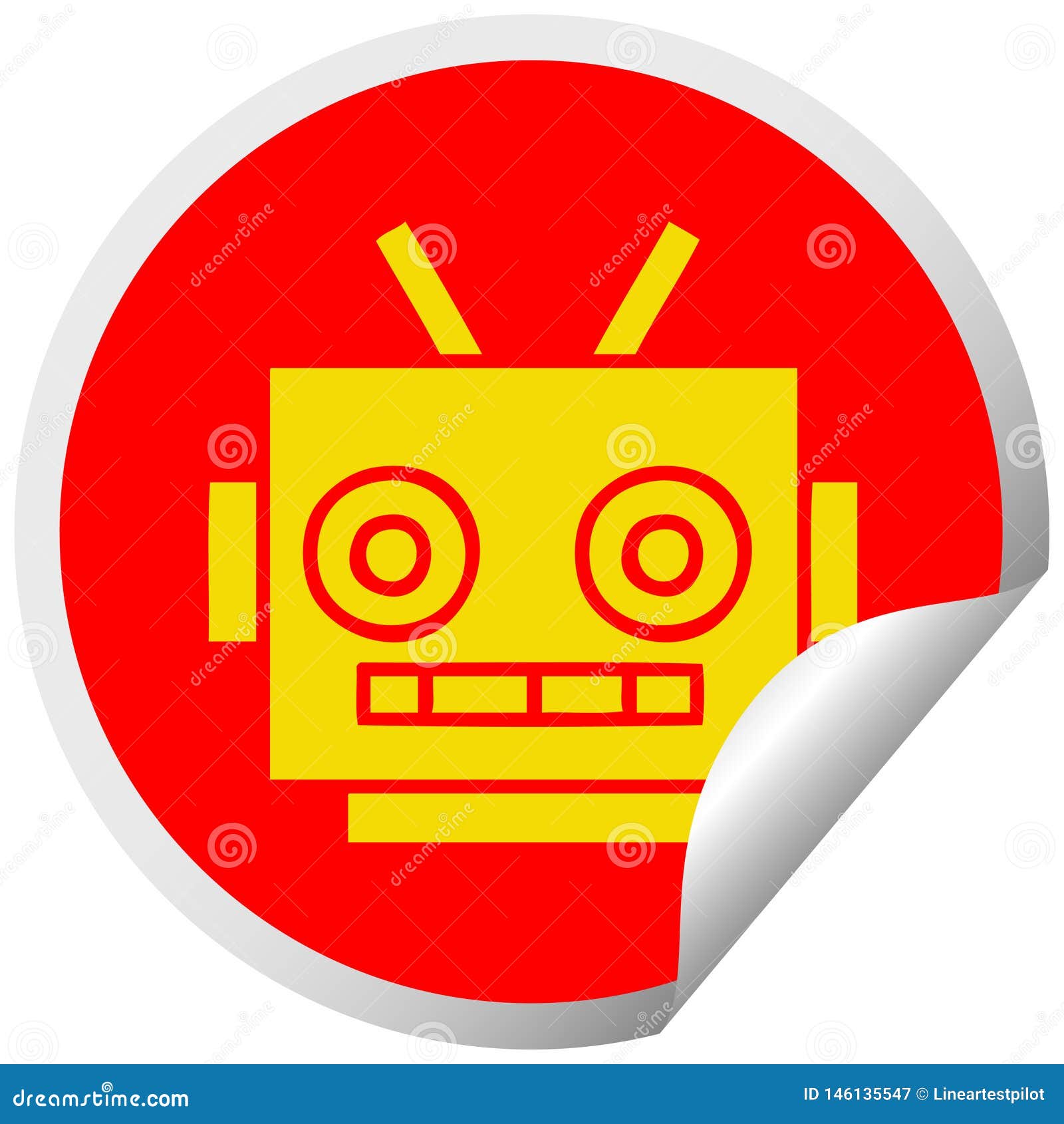 Circular Peeling Sticker Cartoon of a Robot Head Stock Vector ...
