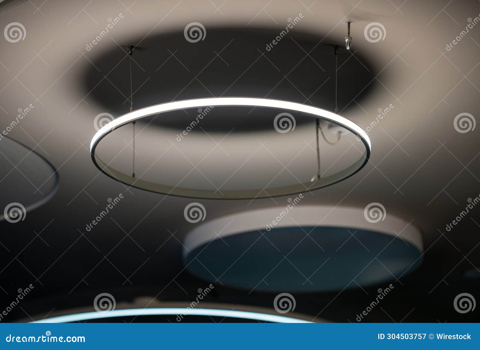 Circular Pendant Lights Hanging from the Ceiling Stock Image - Image of ...