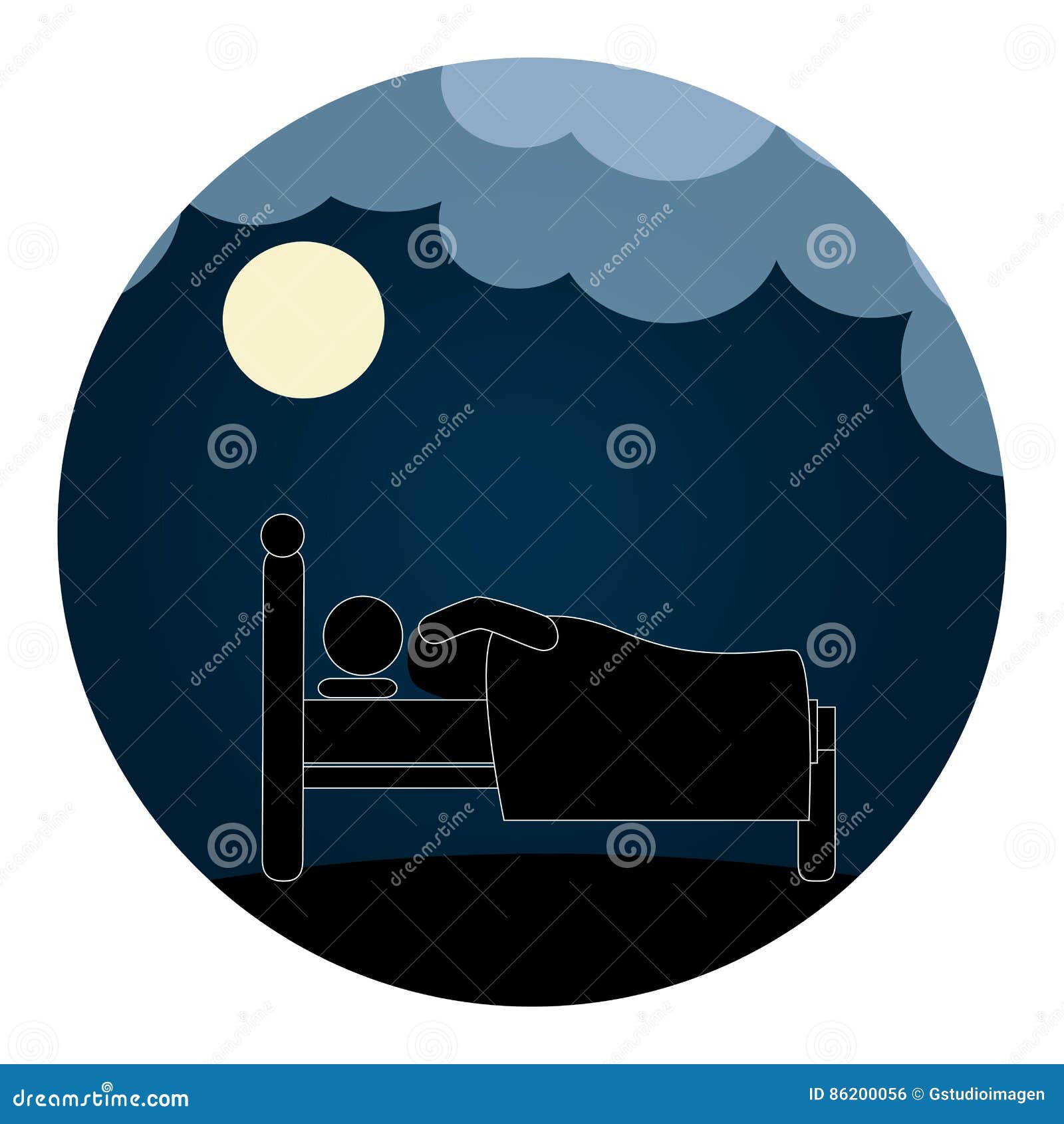 Circular Pictogram with Man in Bed in the Night and Moon Stock Vector ...