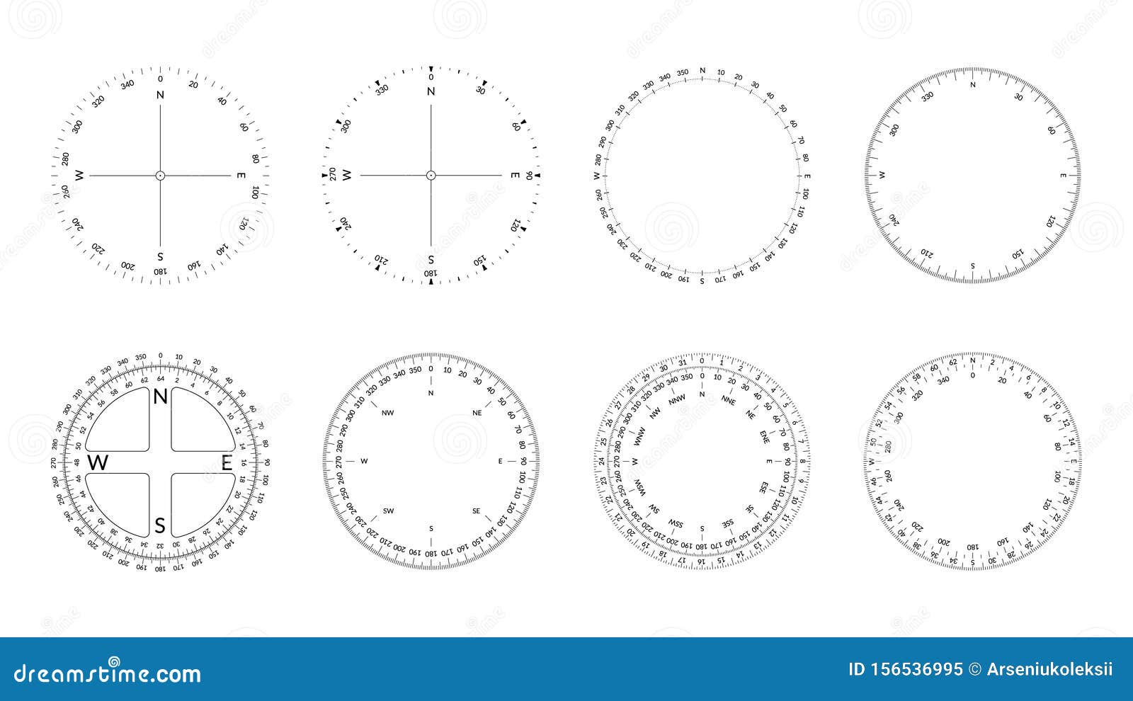 Circular Protractor with Dial and Wind Directions Stock Vector ...