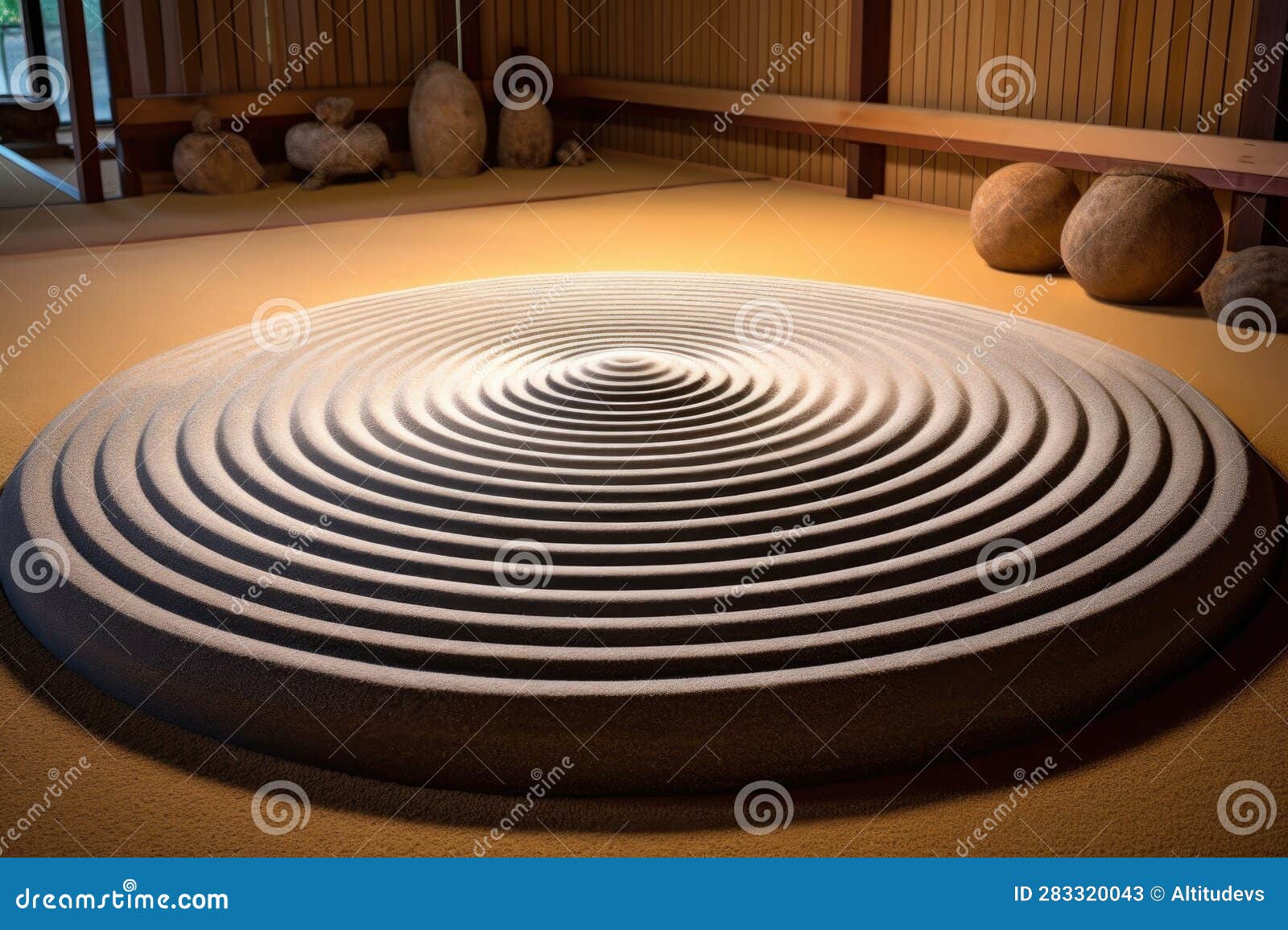 Circular Raked Sand Pattern Surrounding a Large Zen Stone Stock ...