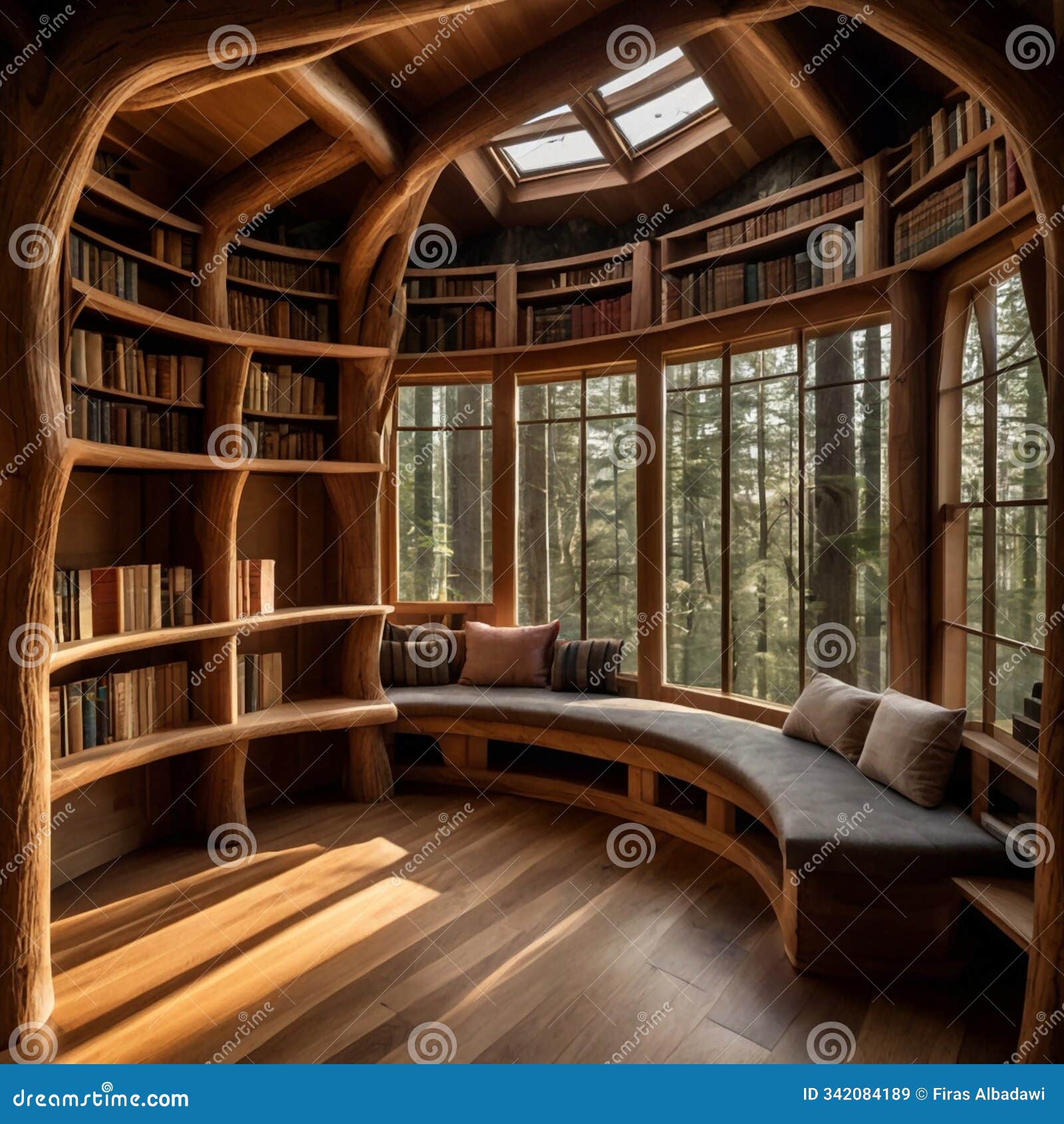 A Circular Reading Room Built into a Tree Trunk, with a Large Window ...