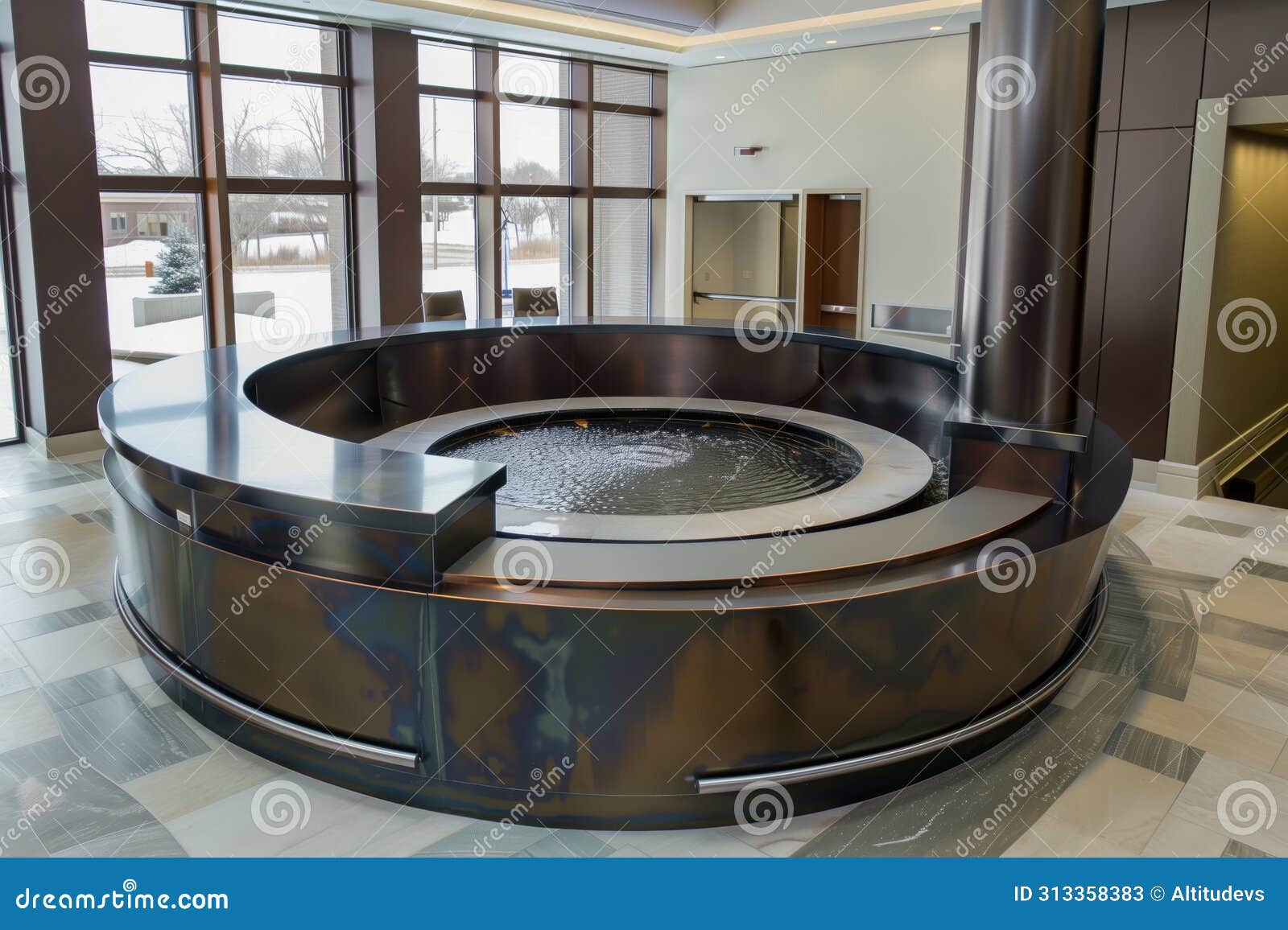 Circular Reception Desk with an Integrated Circular Water Feature Stock ...