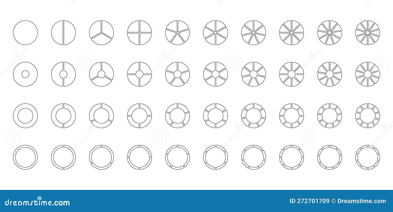 Circular and Ring Structure Charts. Outline Circle Graph Divided into ...