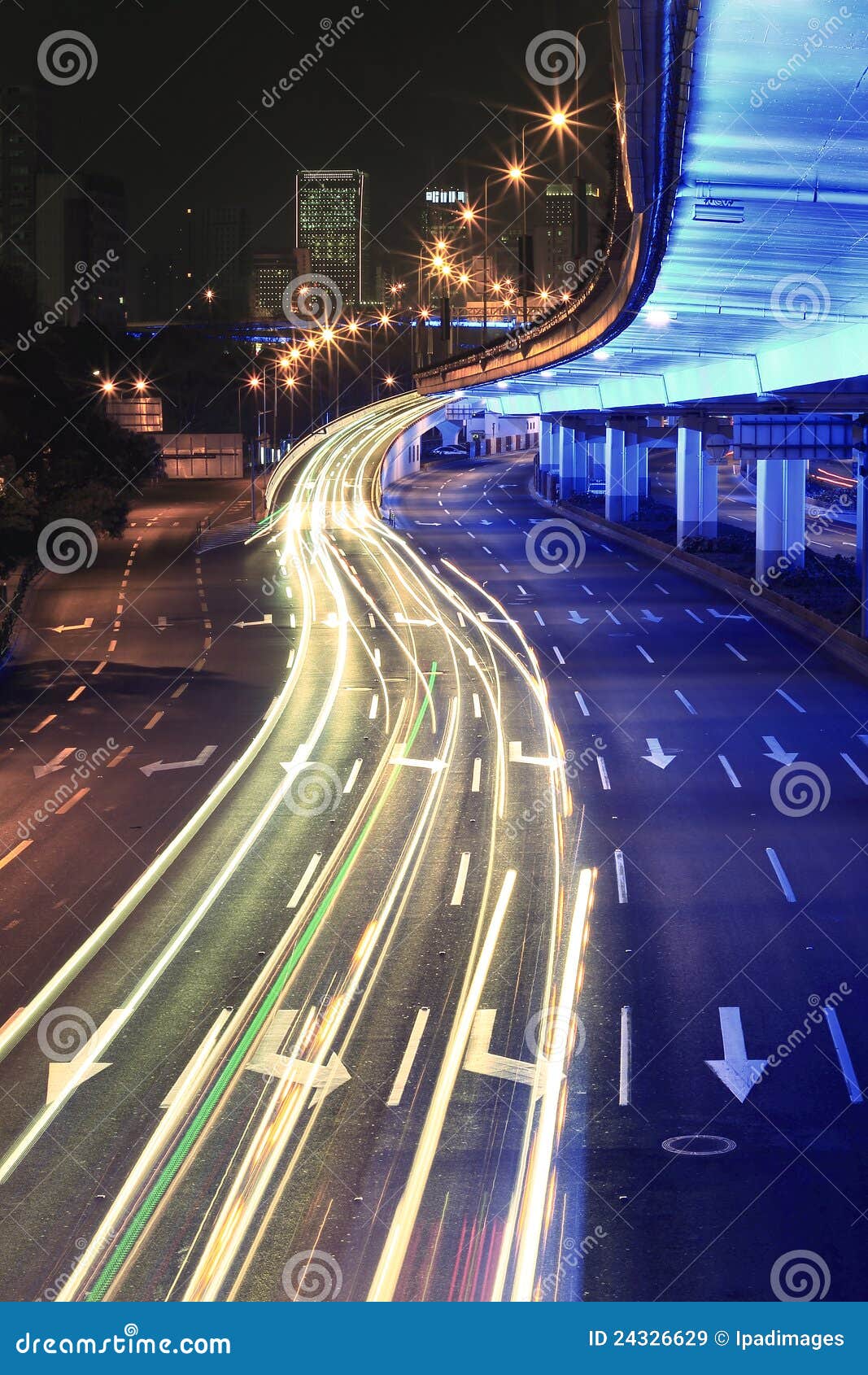Circular Road Rainbow Light Trails Night Scene Stock Image - Image of ...