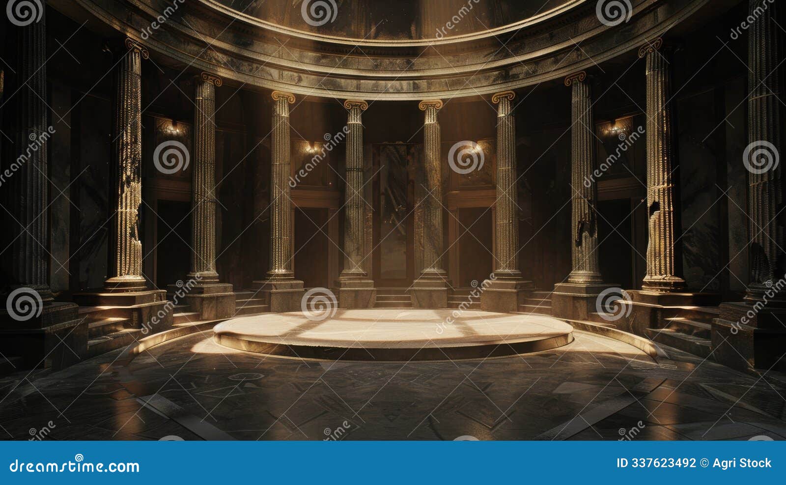 A Circular Room with a Central Platform Surrounded by Columns and ...