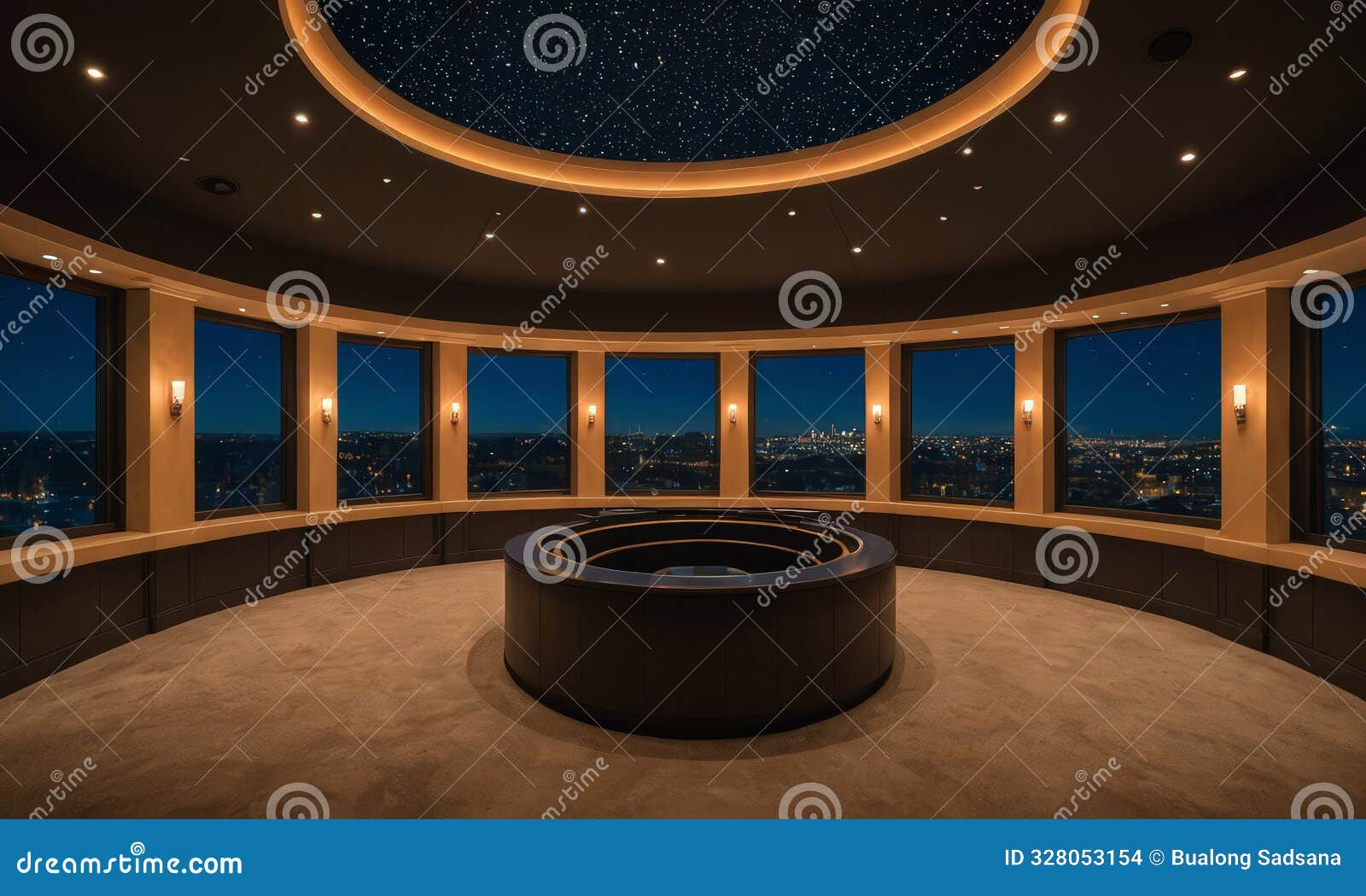 Circular Room With Arched Windows And Dome Ceiling, Featuring Blue ...