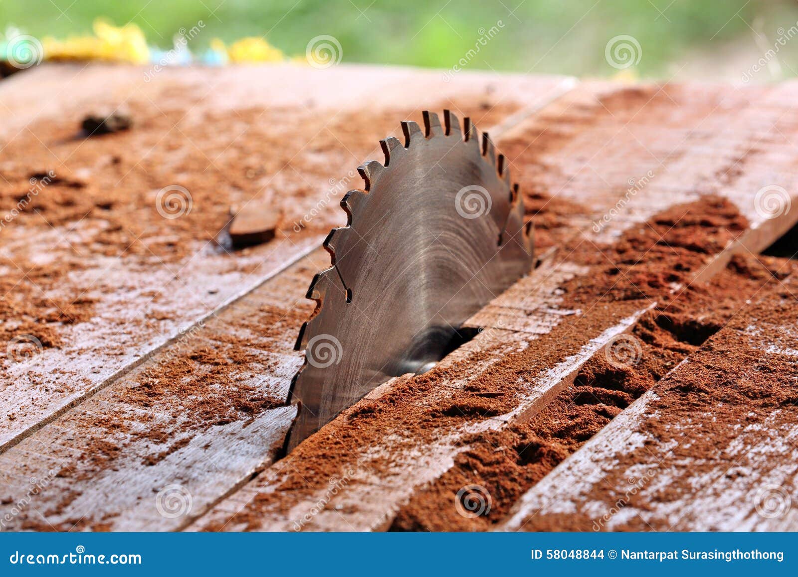 Circular Saw Blade Table with Sawdust Stock Photo - Image of labor ...