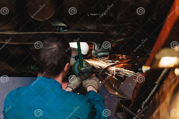 Circular Saw Cutting Steel with Split Fire Stock Photo - Image of dark ...