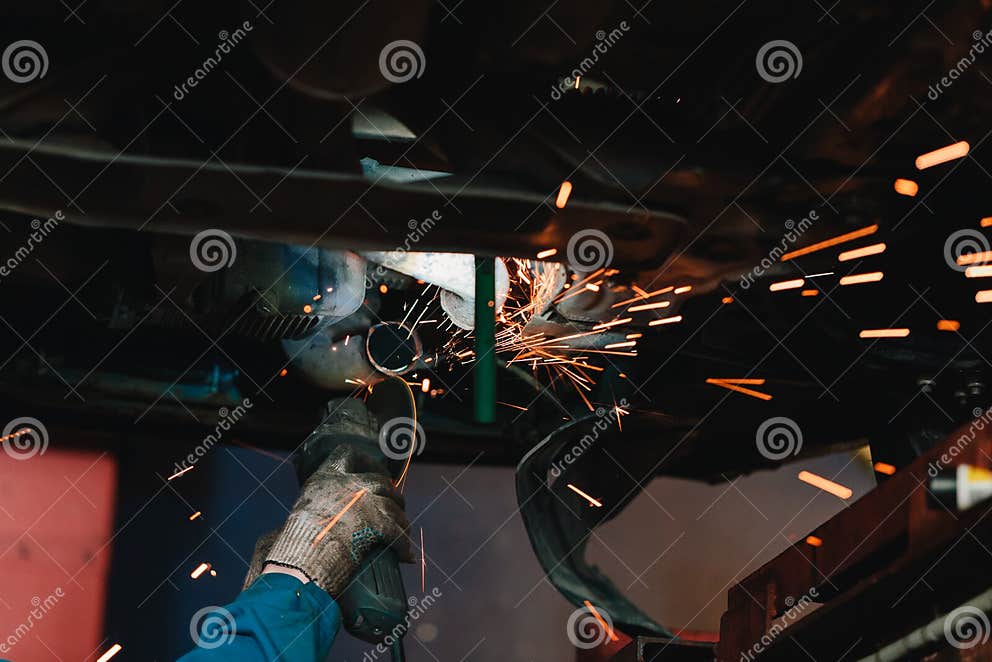 Circular Saw Cutting Steel with Split Fire Stock Photo - Image of ...