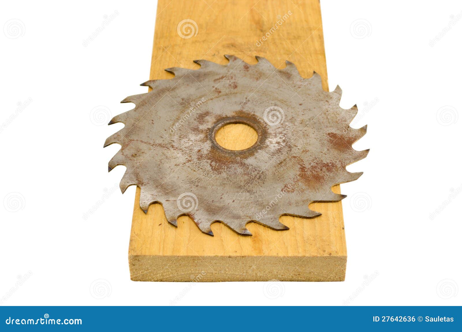 Circular Saw Disk on Wood Board Closeup on White Stock Photo - Image of ...