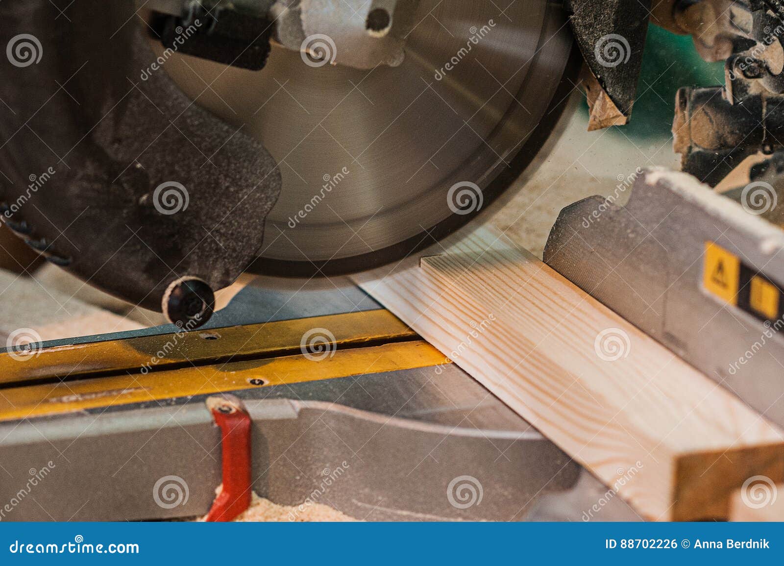 Circular Saw with a Wooden Beam and Measuring Scale Stock Photo - Image ...
