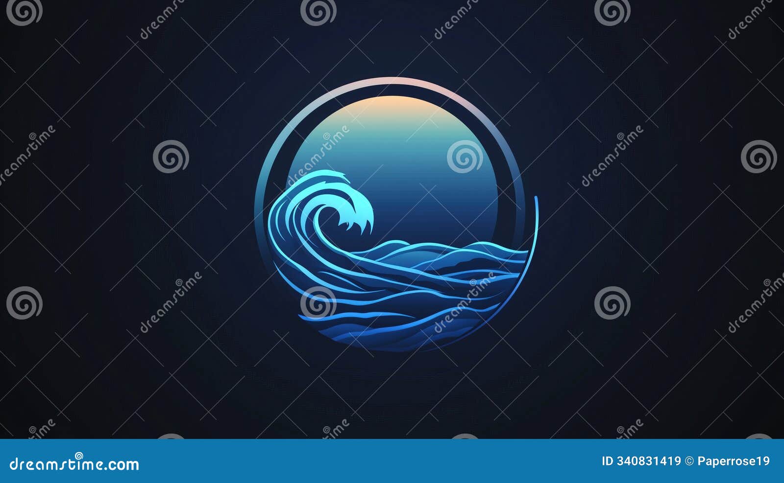 Circular Sea Icon with a Stylized Wave Pattern Inside, Framed by a Thin ...