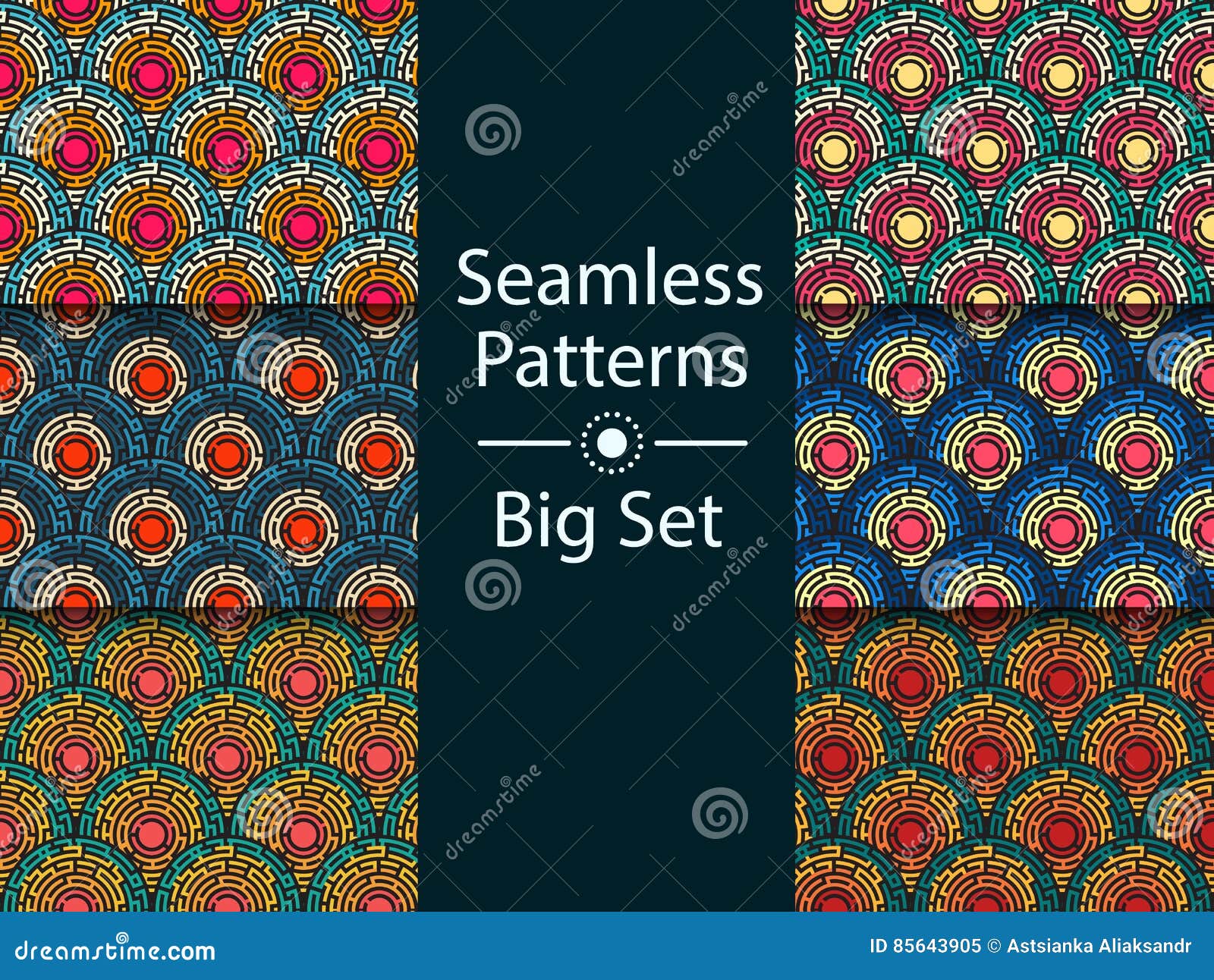 Circular Seamless Pattern of Colored Labyrinth, BIG SET, Flat. Stock ...