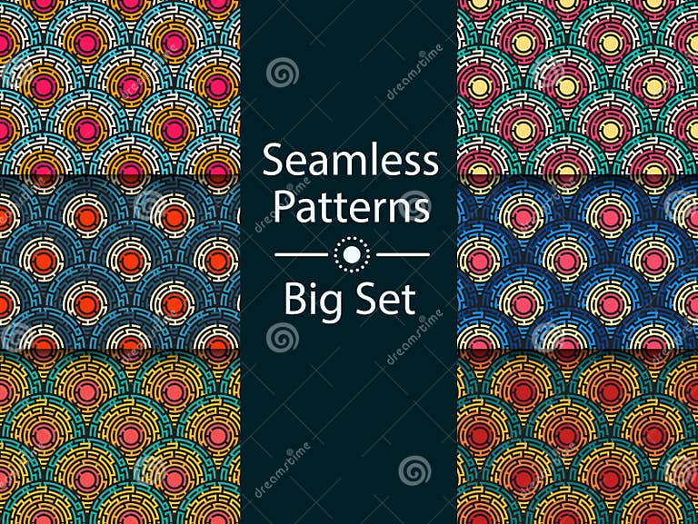 Circular Seamless Pattern of Colored Labyrinth, BIG SET, Flat. Stock ...