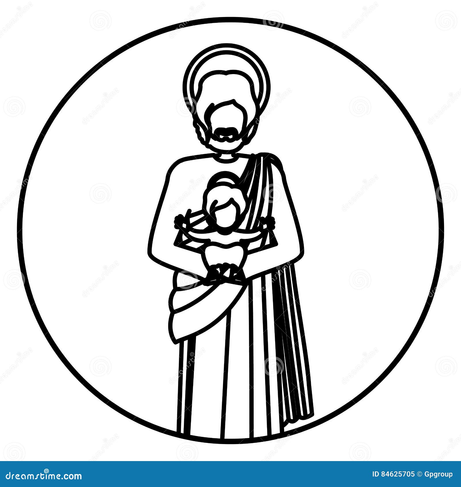 Circular Shape with Contour of Saint Joseph with Baby Jesus Stock ...