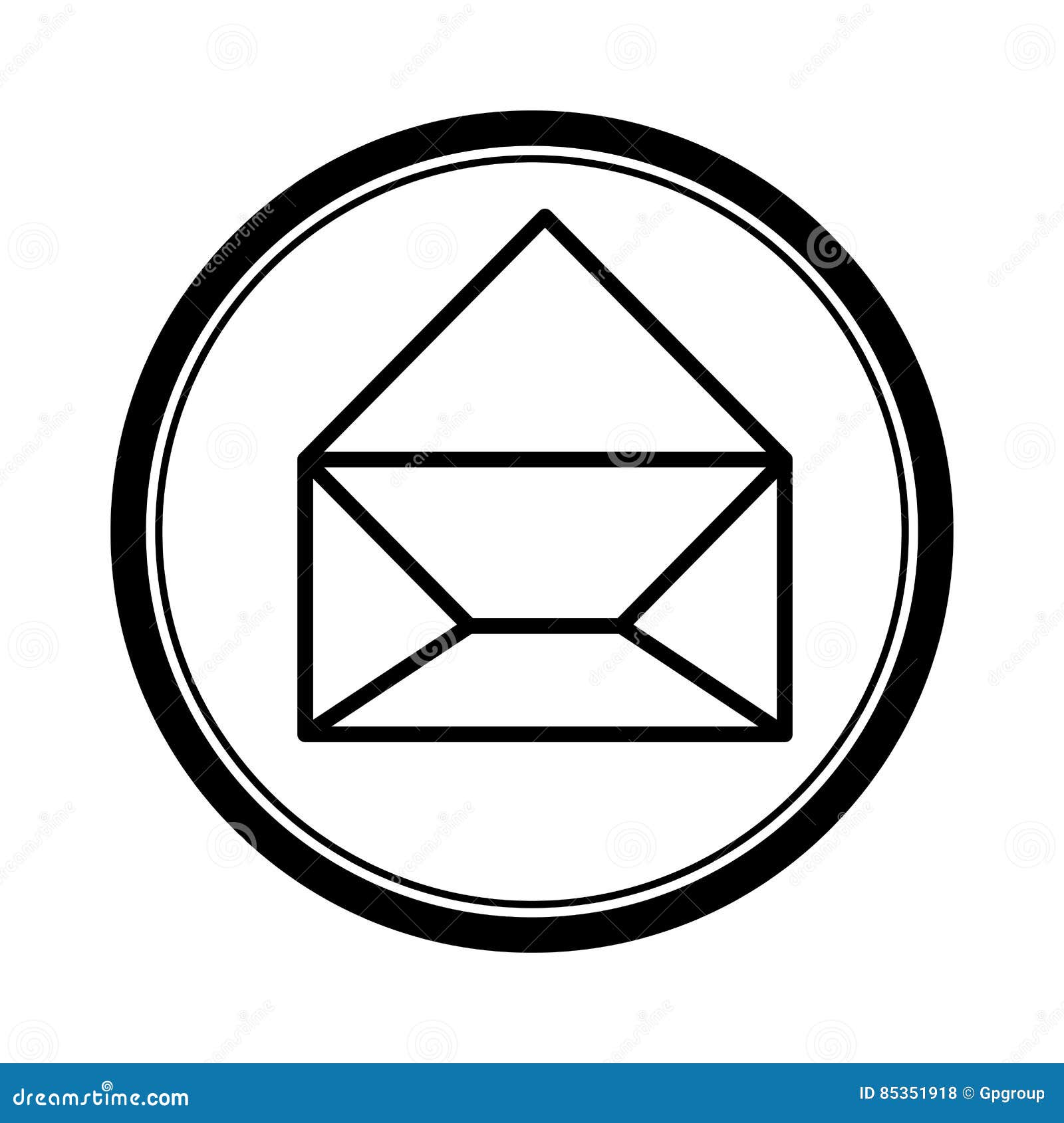 Circular Shape with Silhouette Paper Envelope Opened Icon Stock ...