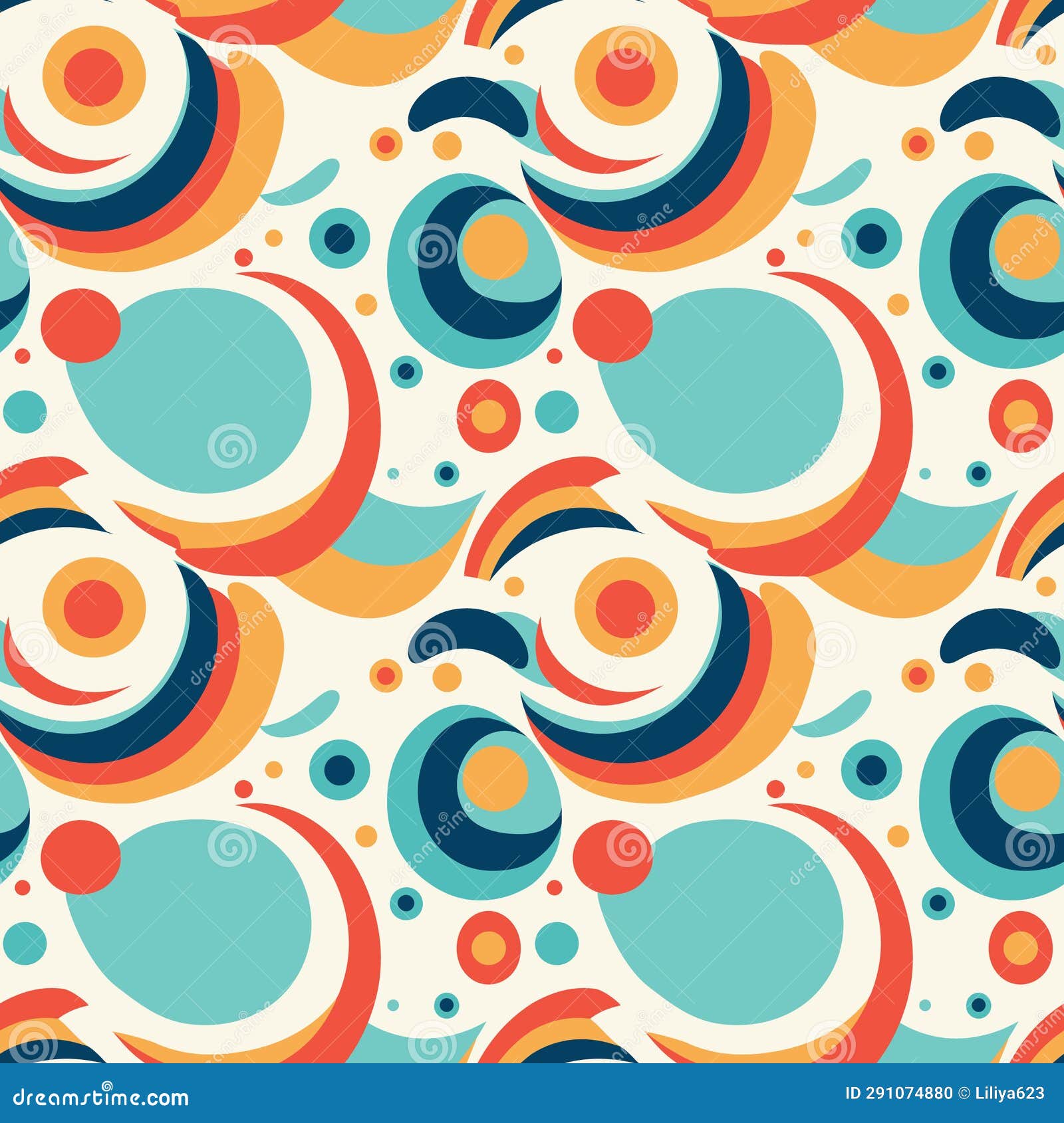 Circular Shapes in the Background, Retro Futurist Seamless Pattern ...