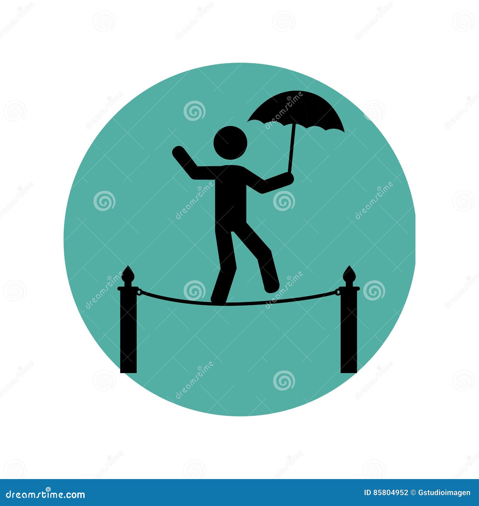 Circular Silhouette with Circus Juggler on Rope with Umbrella Stock ...