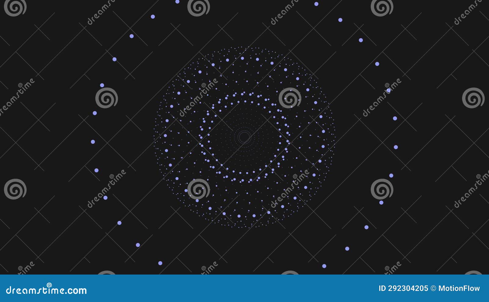 Spiraling Blue Dots Symmetrical Circular Pattern on Black Background ...